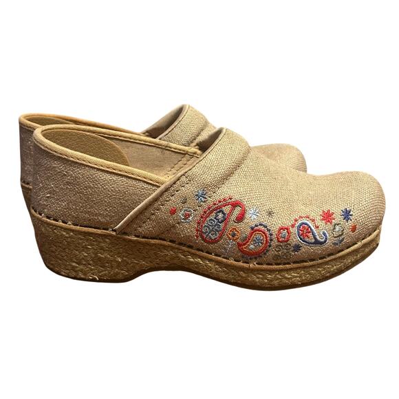 Dansko | Shoes | Dansko Vegan Jute Embroidered Floral Paisley Clogs ...
